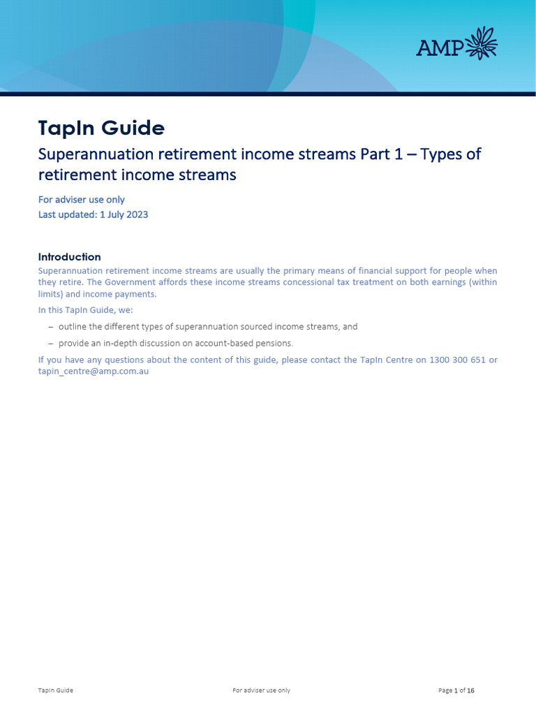 Superannuation Retirement Income Streams pt1 | PDF
