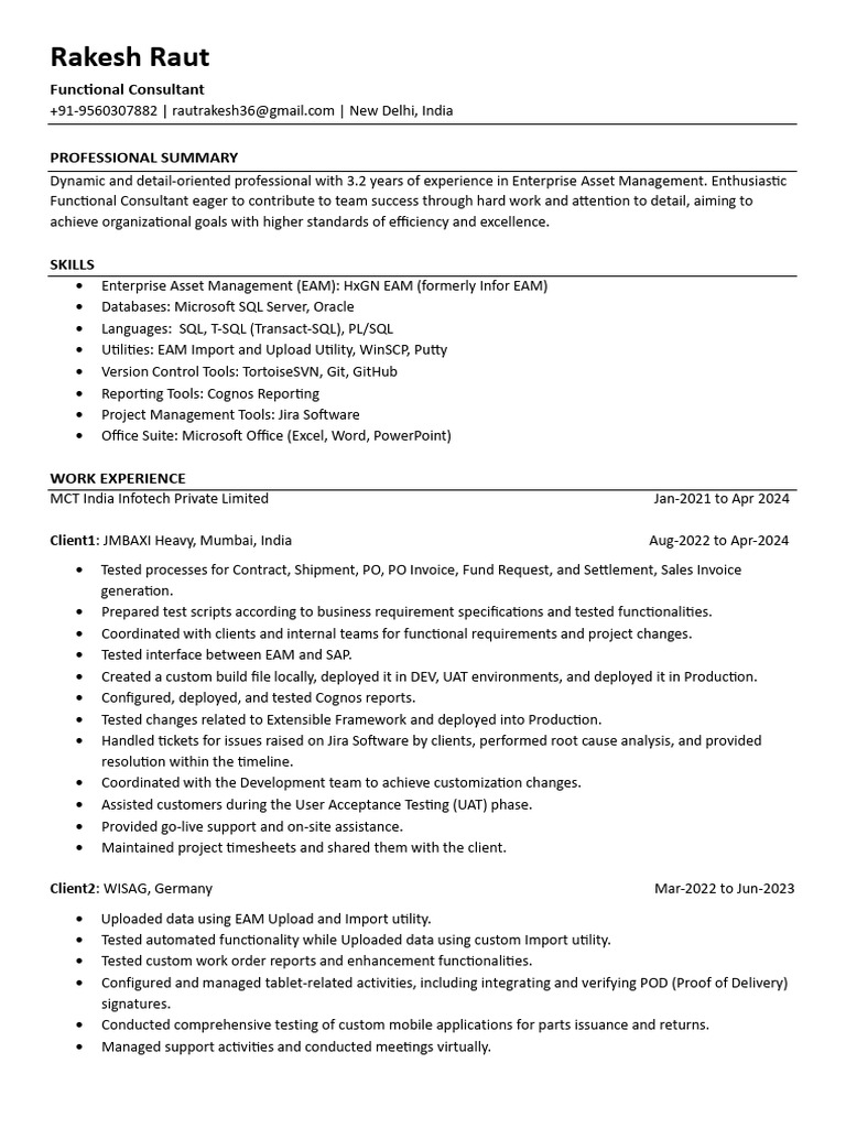 Rakesh EAM Consultant Resume | PDF