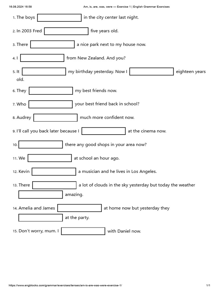 Am, is, are, was, were — Exercise 1 _ English Grammar Exercises | PDF