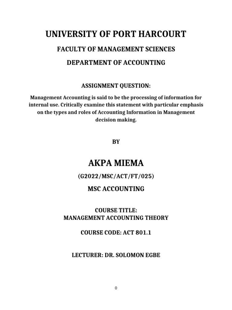 Management Accounting Assign - Miema | PDF | Performance Indicator | Financial Statement