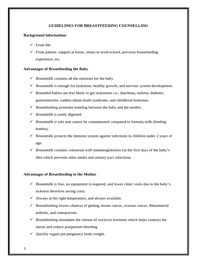 GUIDELINES FOR BREASTFEEDING COUNSELLING - Edited | PDF