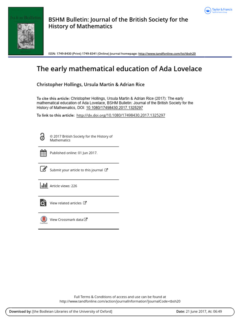 The Early Mathematical Education of Ada Lovelace-1 | PDF | Mathematics ...