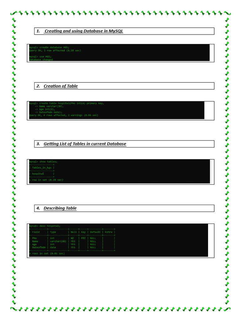 Creating and using Database in MySQL | PDF
