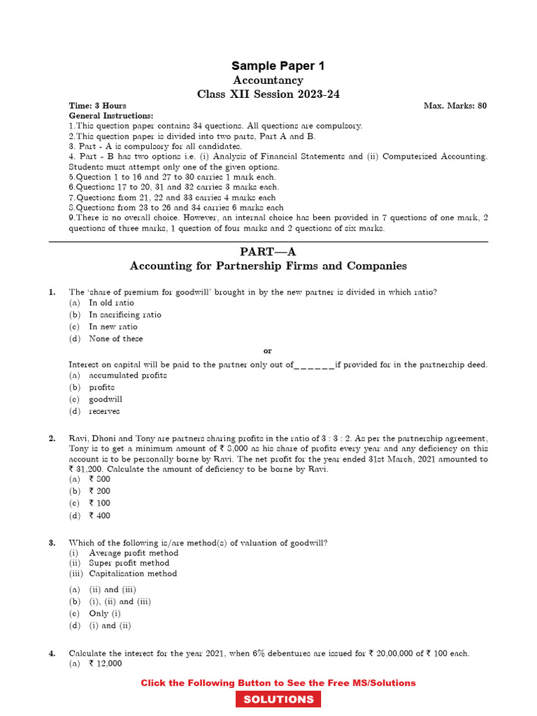 Sample Paper No.1 | PDF