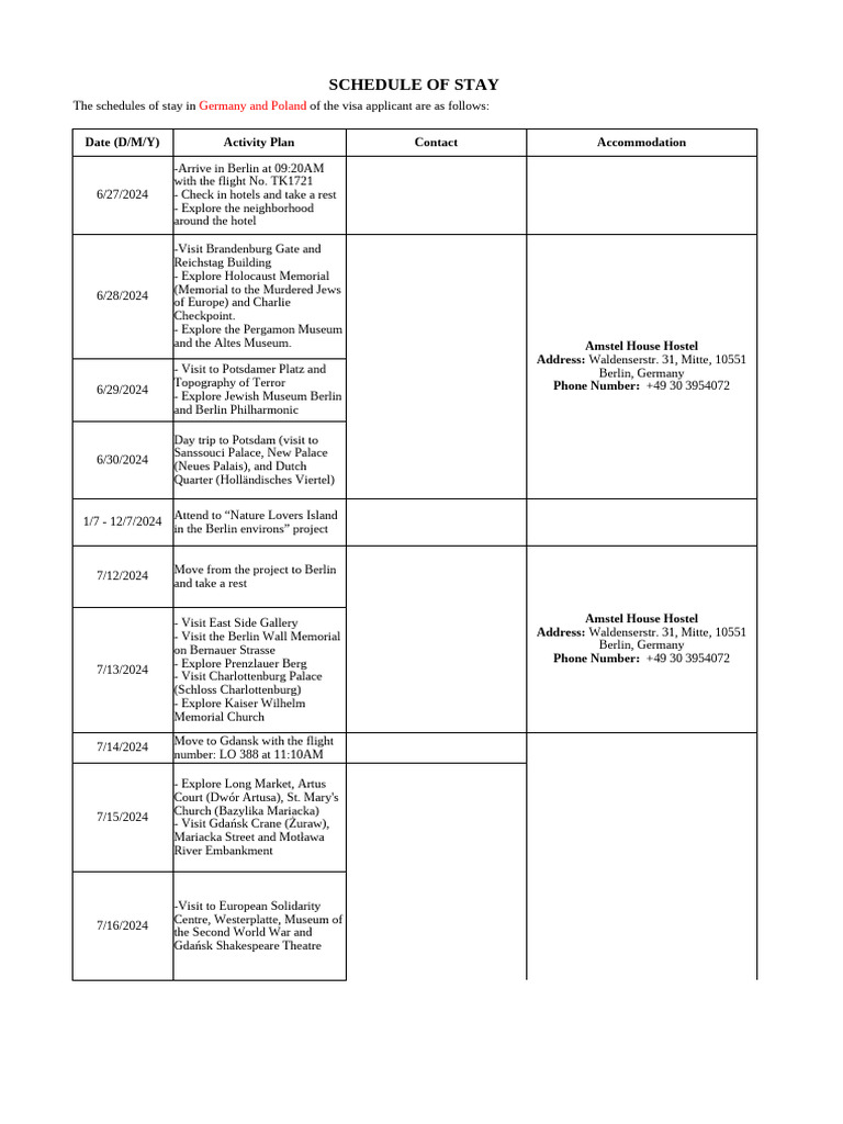 Schedule of Stay - Berlin & Poland | PDF