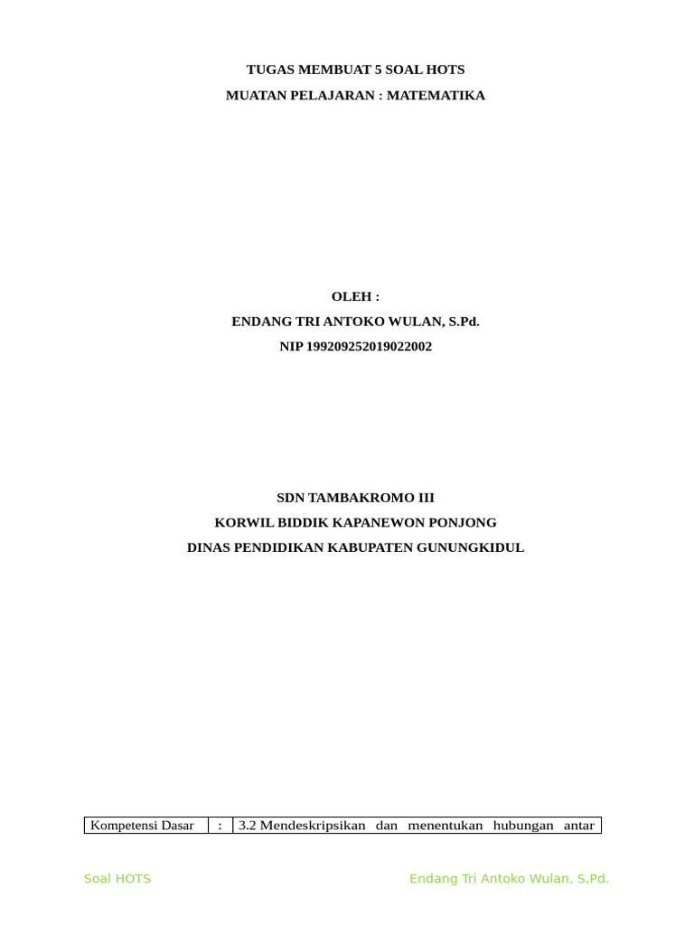 Endang - Taw - SDN Tambakromo Iii - 3 Soal Hots | PDF