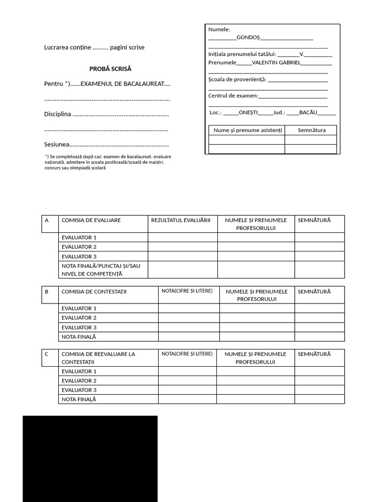 Model Foaie Bac | PDF