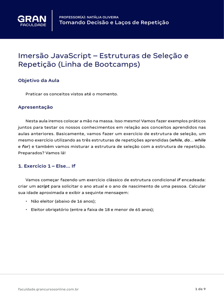 Apostila - Imersão JavaScript - Estruturas de Seleção e Repetição ...