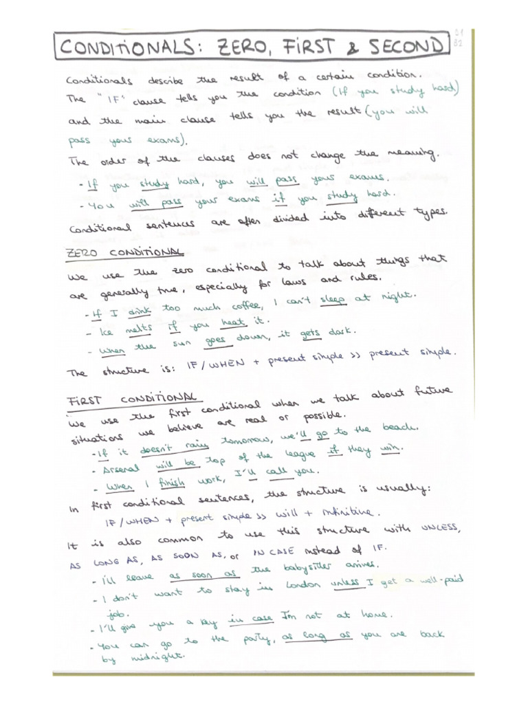 Conditionals Zero, First & Second | PDF