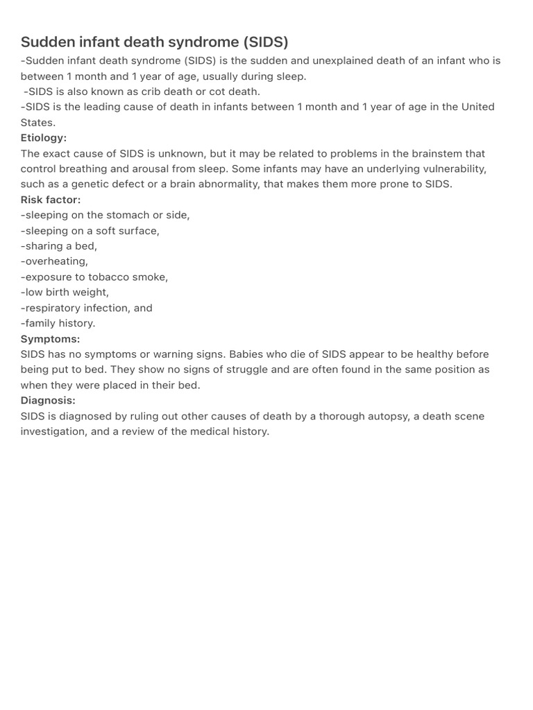 Sudden Infant Death Syndrome (SIDS) | PDF