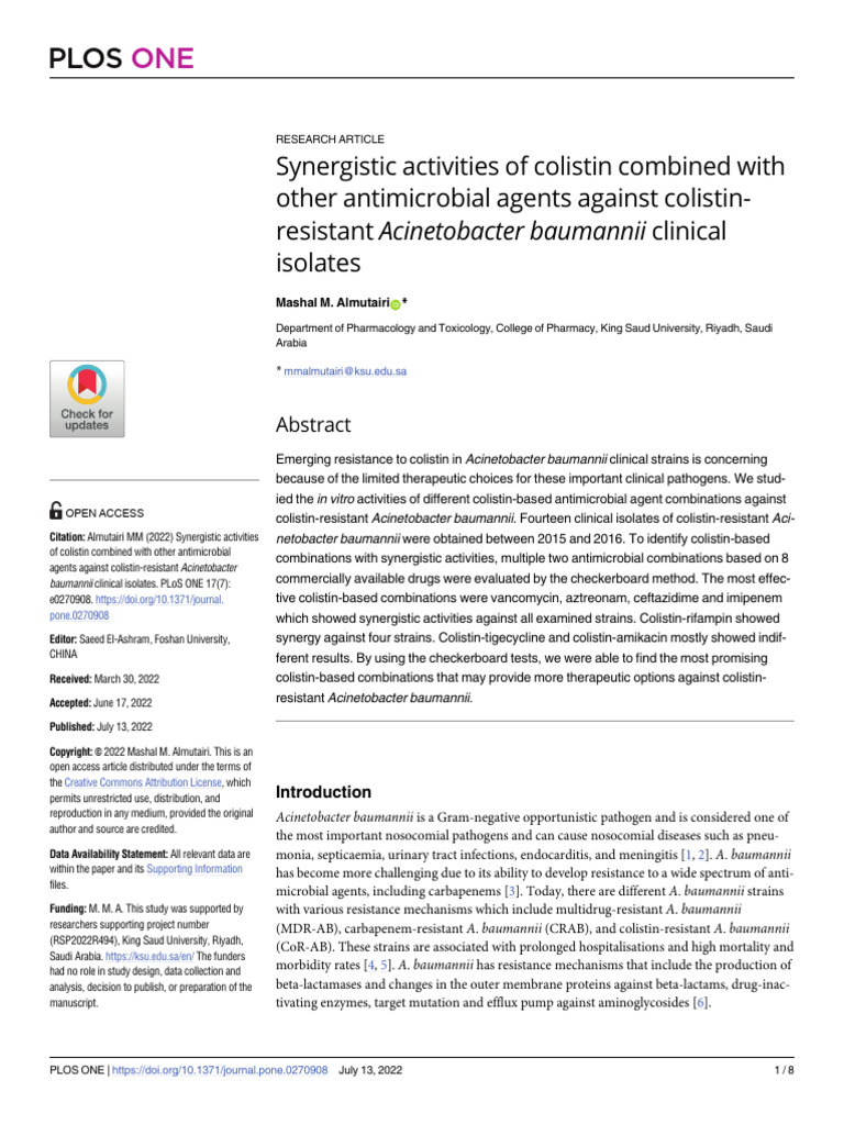 Synergistic Activities of Colistin Combined With Other Antimicrobial ...