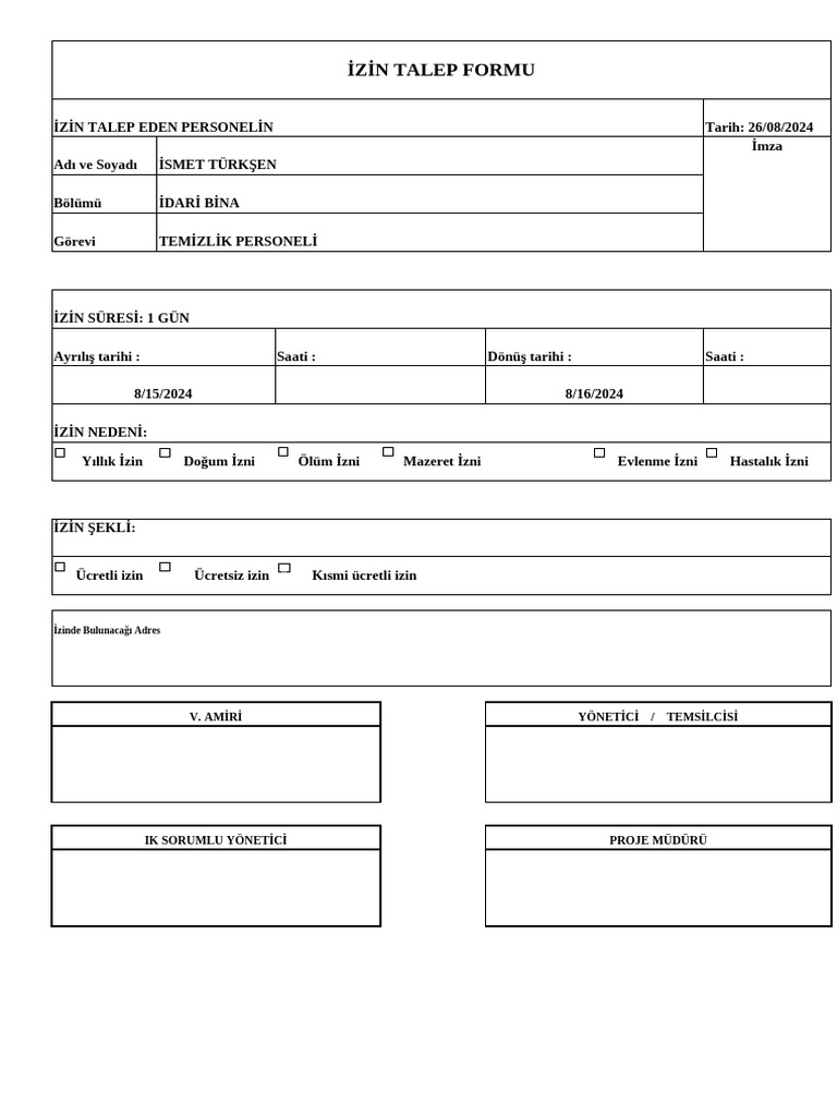 İzi̇n Talep Formu | PDF