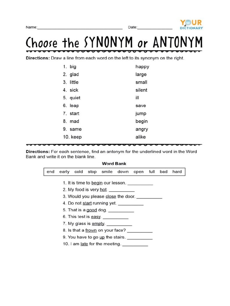 Synonyms - Opposites | PDF