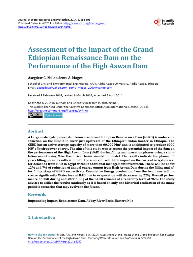 Assessment of The Impact of The Grand Ethiopian Renaissance Dam On The Performance of The High ...