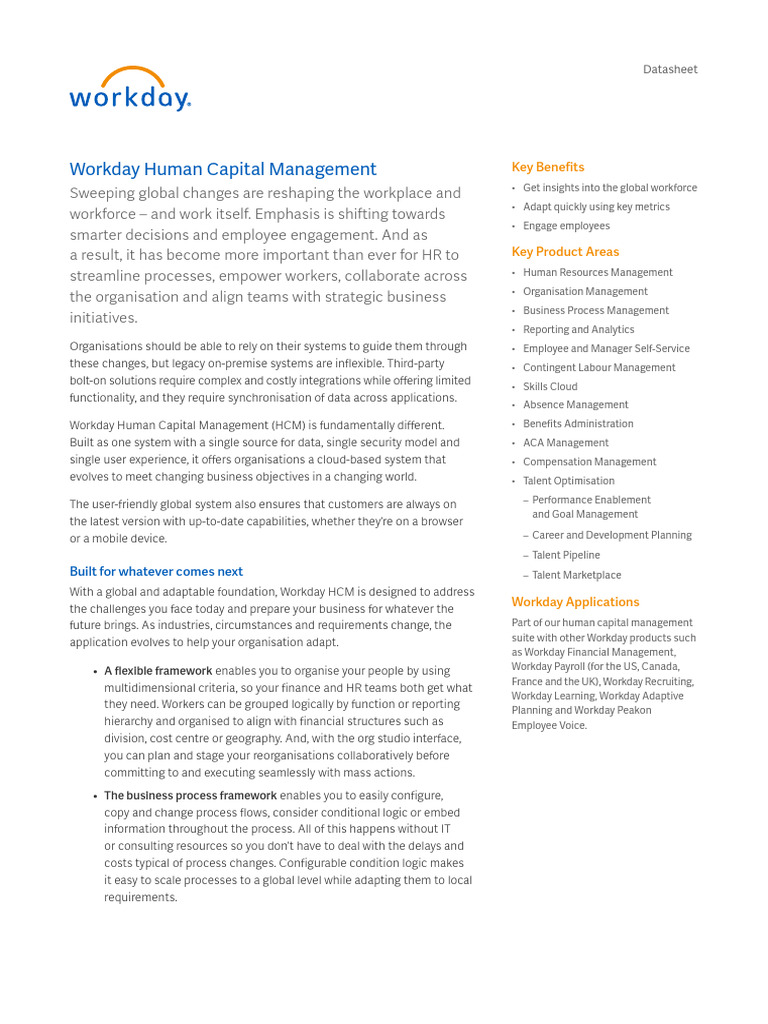 Datasheet Workday Human Capital Management | PDF | Human Resource ...
