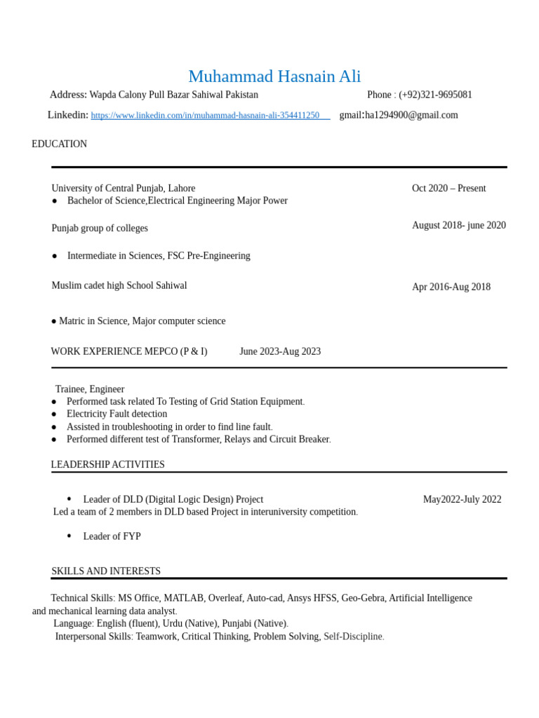 I Am Sharing 'Hasnain CV' With You | PDF