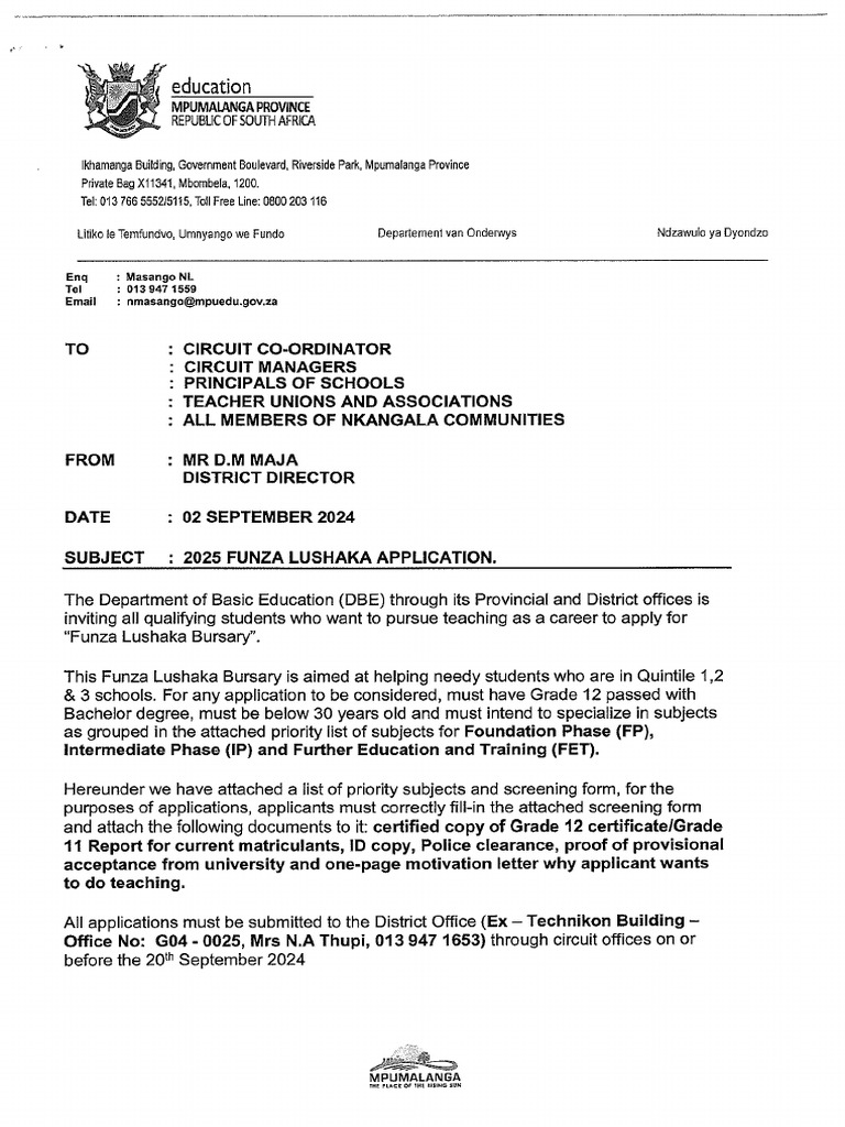 2025 Funza Lushaka Application - 04092024080959 | PDF