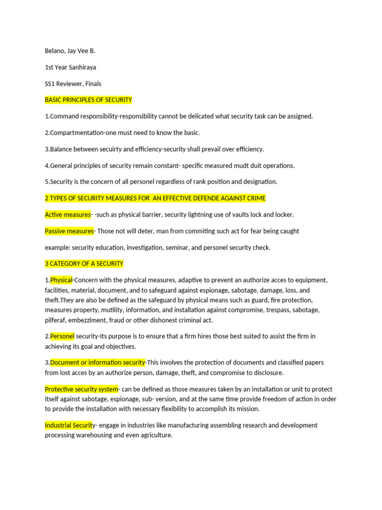 Security Services Reviewer Notes | PDF