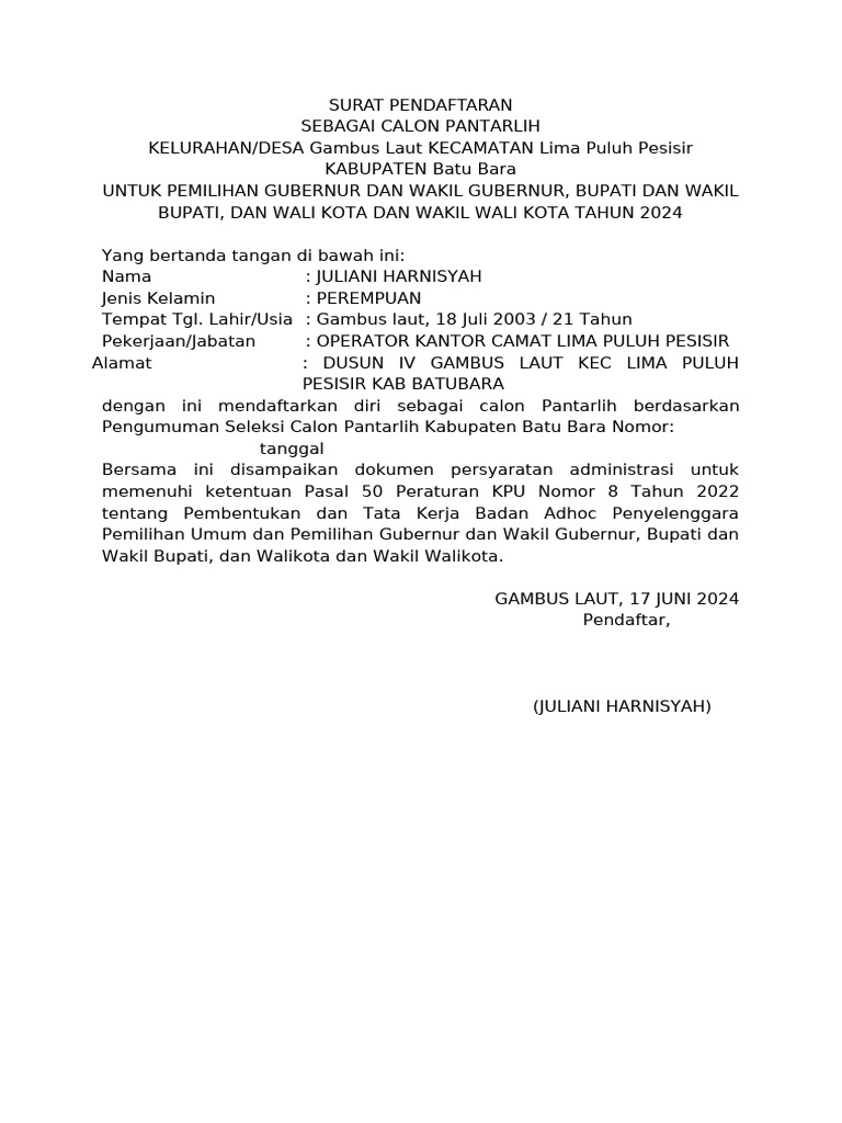 Surat Pendaftaran Julay | PDF