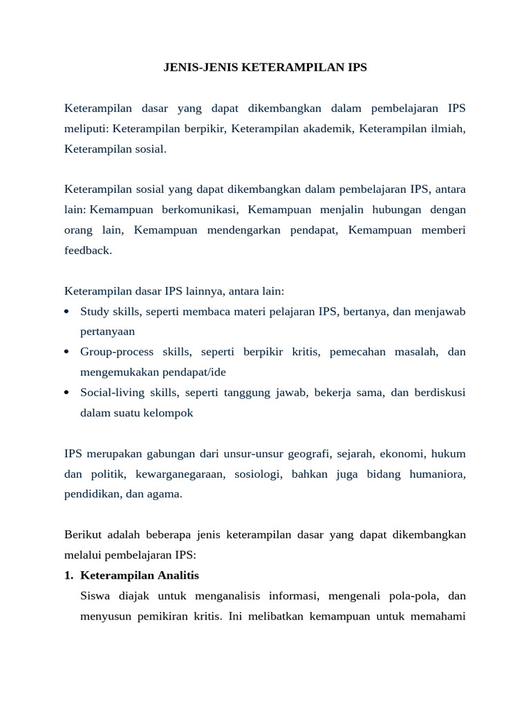 Jenis-Jenis Keterampilan Ips | PDF
