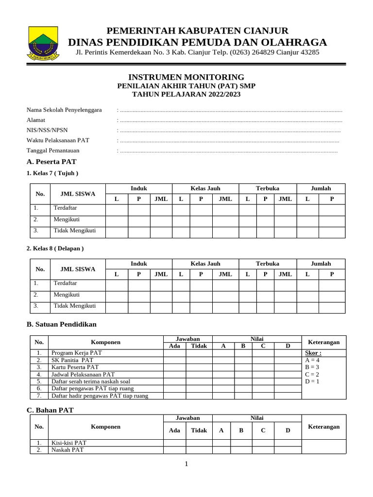 INSTRUMEN MONEV PAT 2023 | PDF