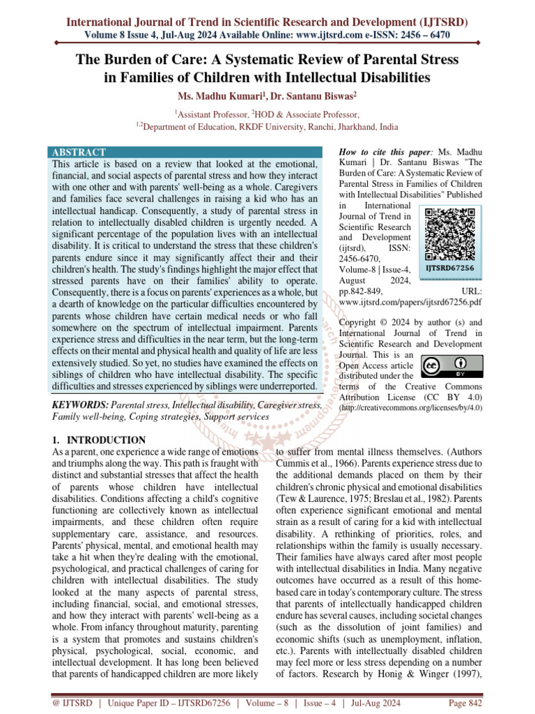 The Burden of Care A Systematic Review of Parental Stress in Families ...