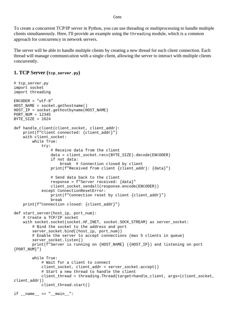 Python TCP Concurrent Server | PDF