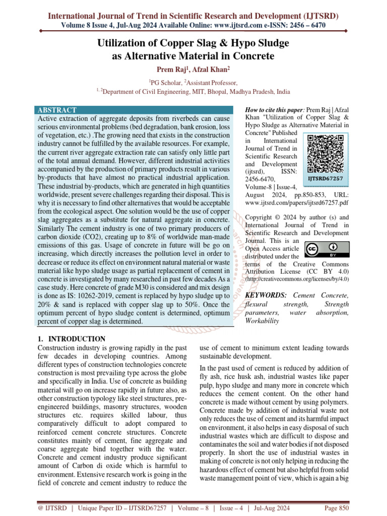 Utilization of Copper Slag and Hypo Sludge As Alternative Material in ...