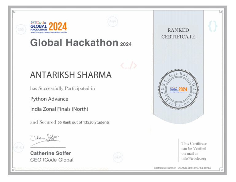 Antariksh - Icode Zonals - Certificate | PDF