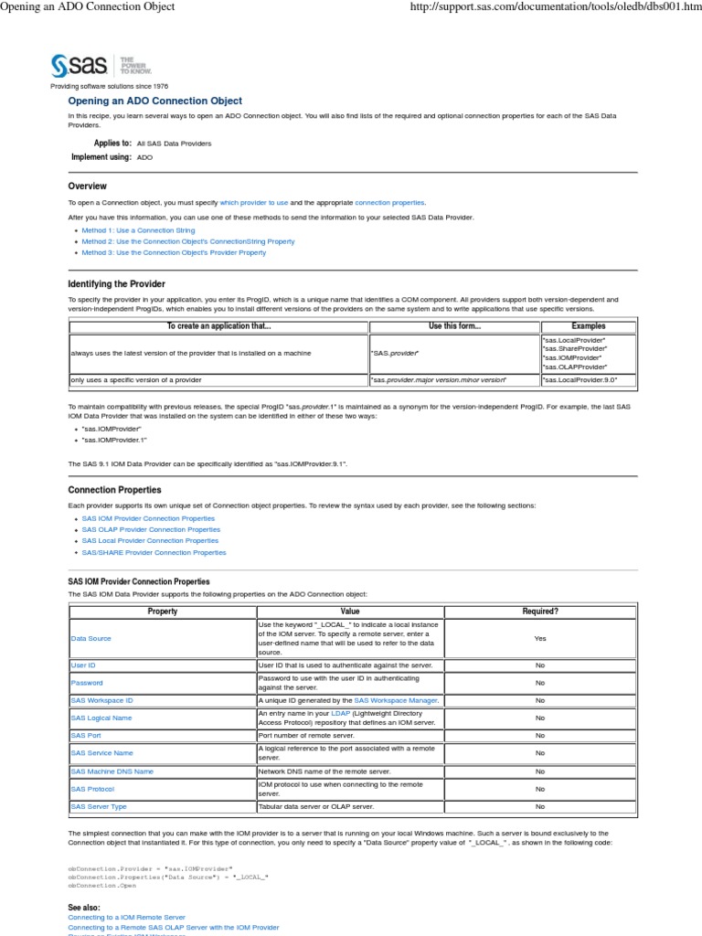 Opening An Ado Connection Object Pdf Port Computer Networking Server Computing 