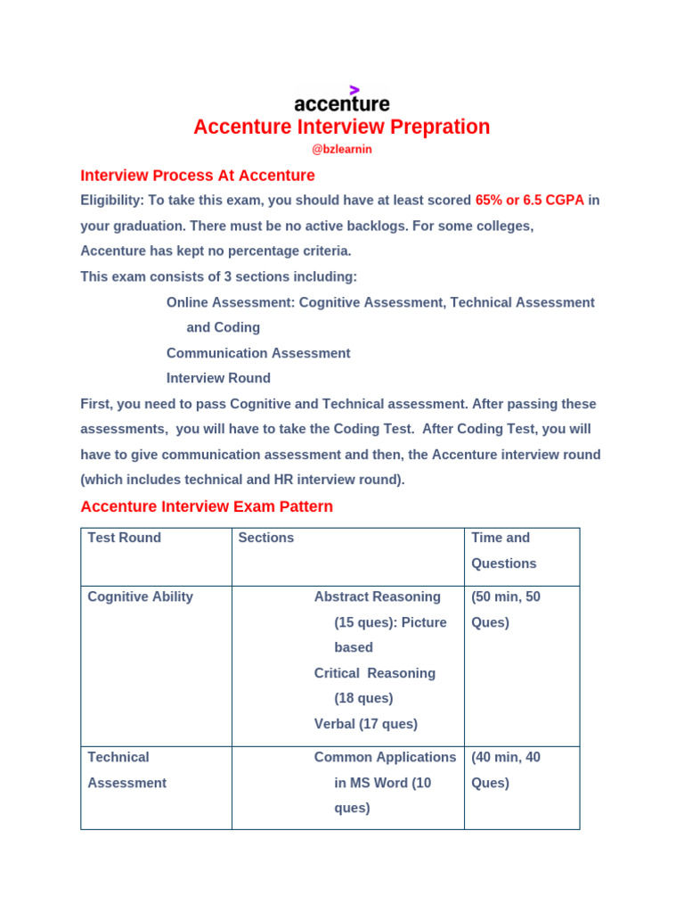 Accenture Interview Prepration | PDF
