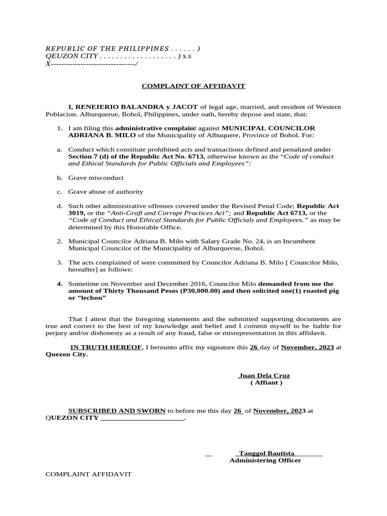 Aripin Bpa 105 Complaint of Affidavit | PDF | Affidavit | Justice