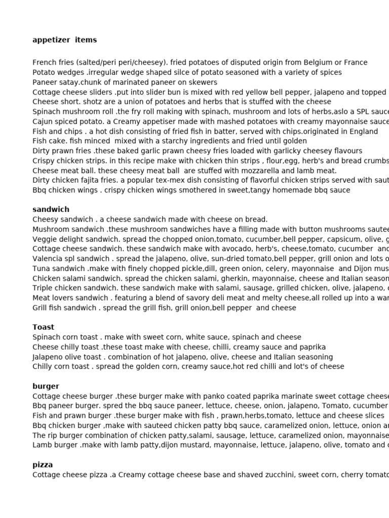 Menu Card With Description | PDF | Salad | Hamburgers