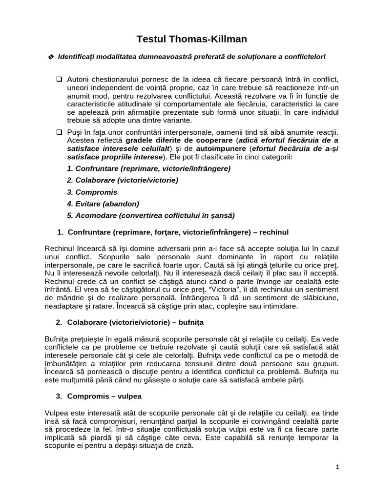 Testul Thomas Killman | PDF