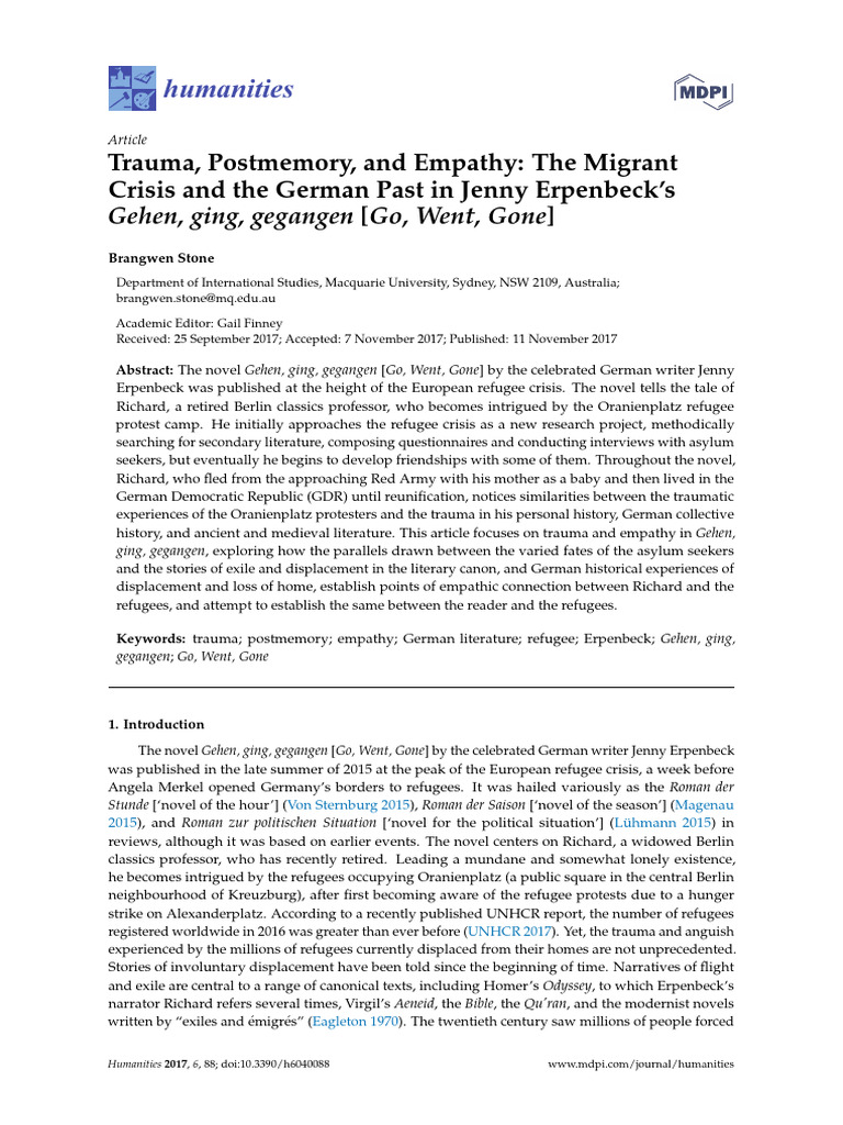 Trauma Postmemory and Empathy The Migrant Crisis A | PDF