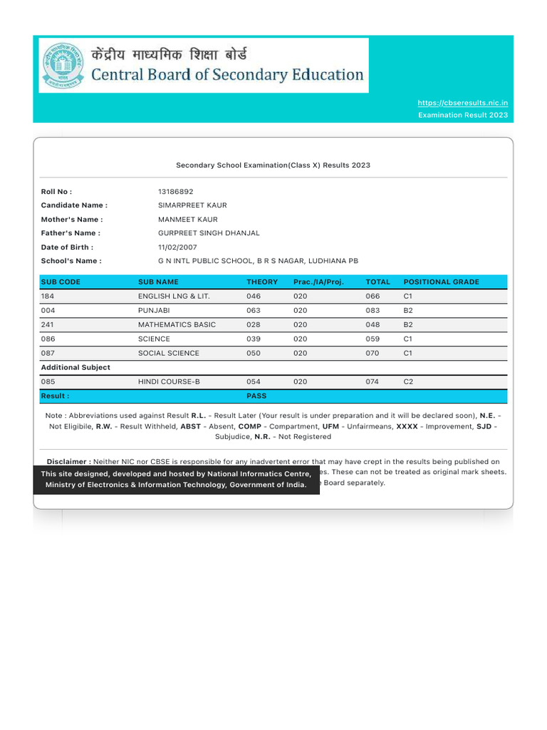 CBSE 10th Result - CBSEResultArchive | PDF