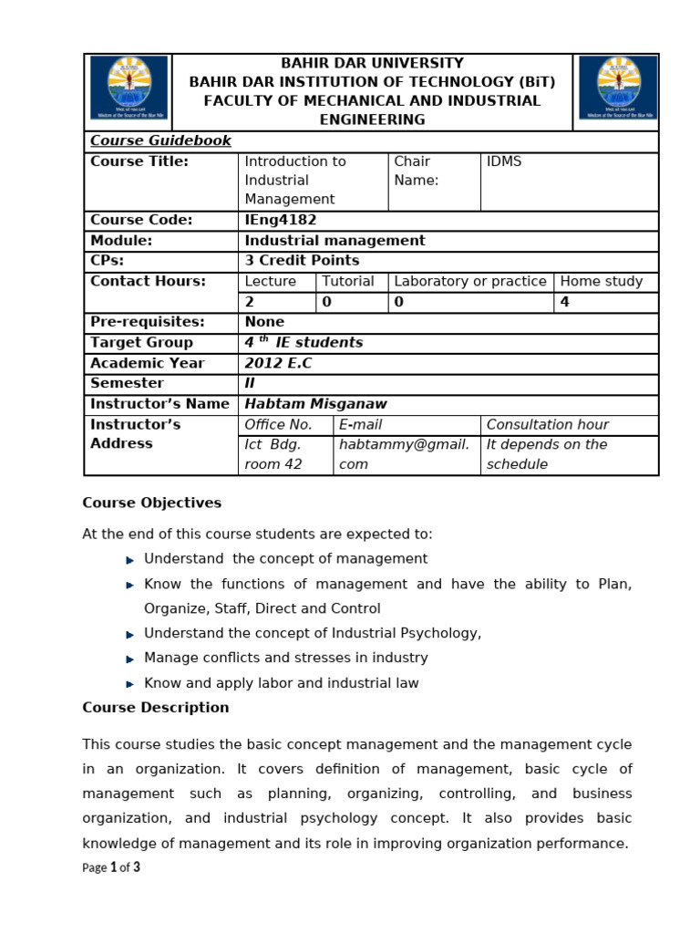 Course Guide Book For IM. | PDF