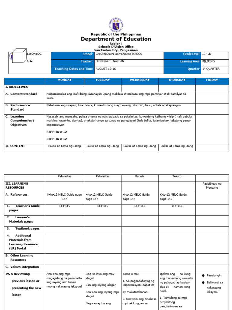 DLL Filipino 2 q1 w3 | PDF