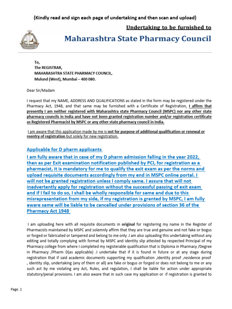 MSPC Undertaking NewReg (1) | PDF