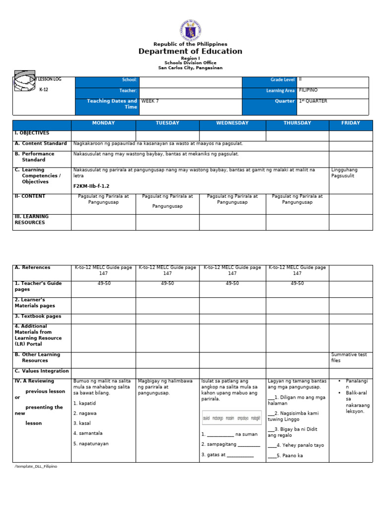 DLL_FILIPINO 2_Q1_W7 | PDF