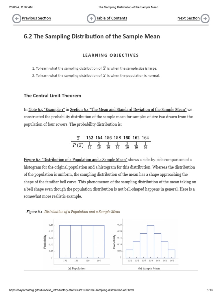 The Sampling Distribution of The Sample Mean | PDF