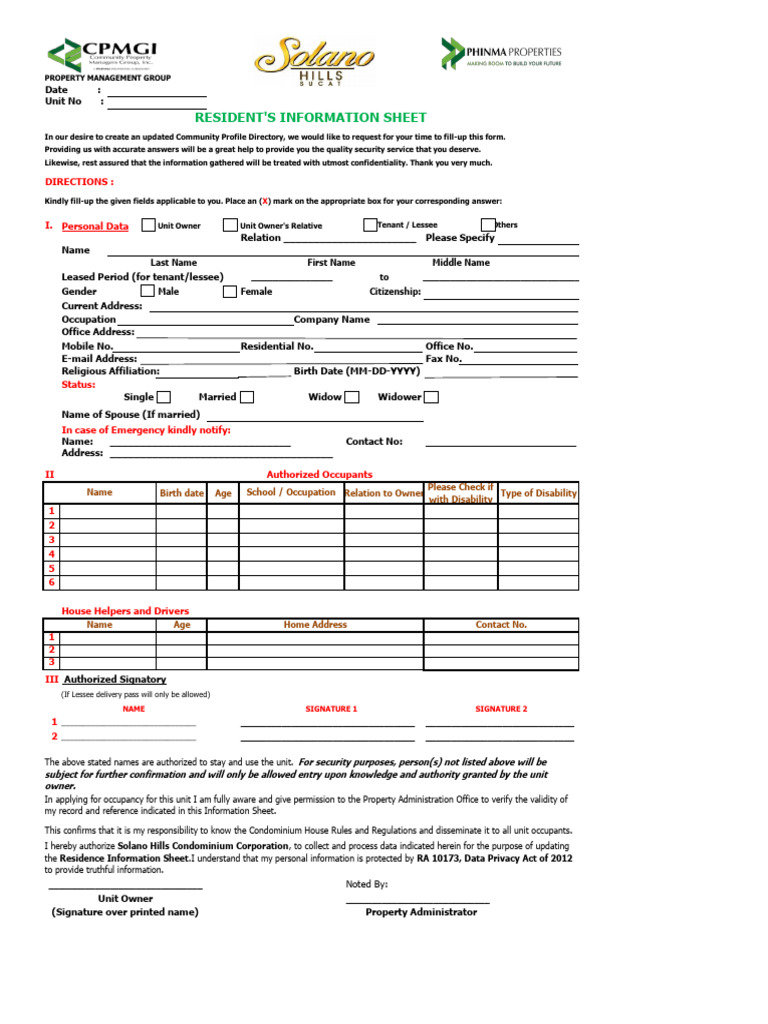 Residents Info Sheet | PDF | Lease