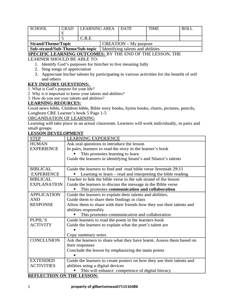 Grade 5 Cre Lesson Plans Term 1 2 and 3 Longhorn Cre | PDF