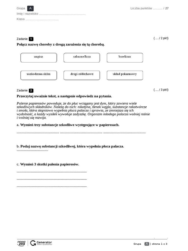 Praca Klasowa Przyroda Kl. 4 | PDF