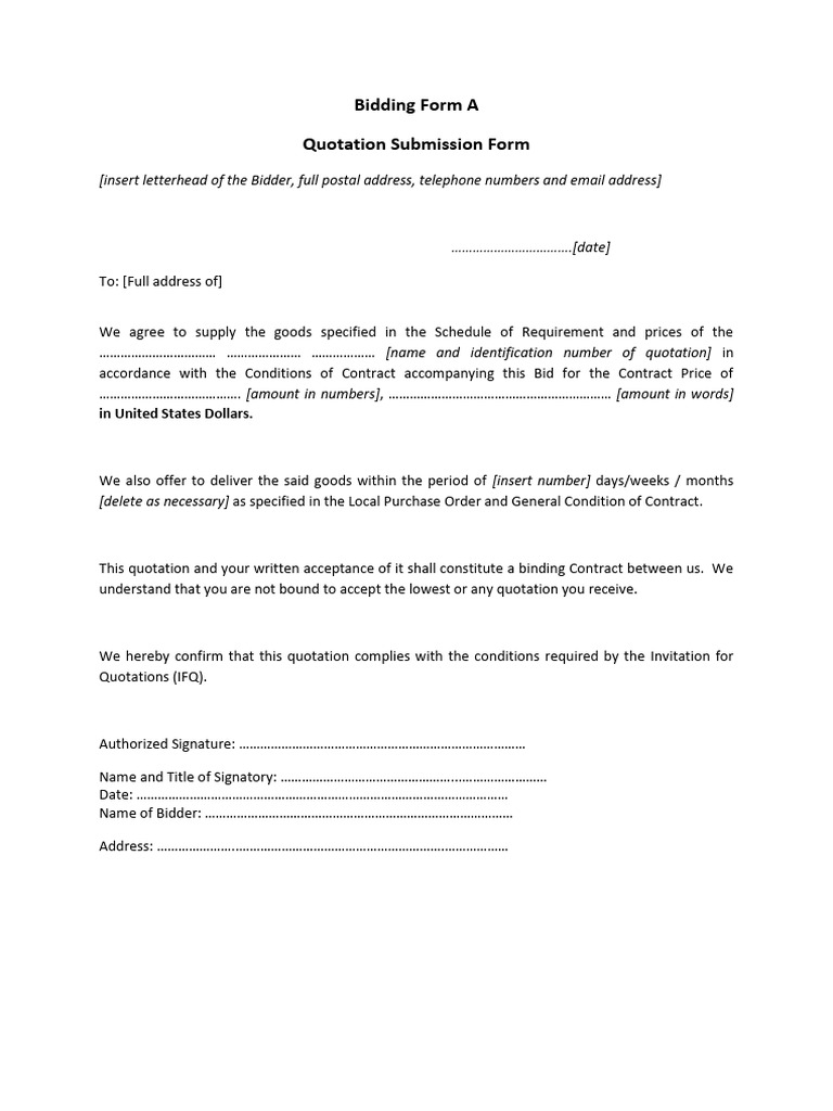 Bidding Forms, A, B, C, D&e | PDF