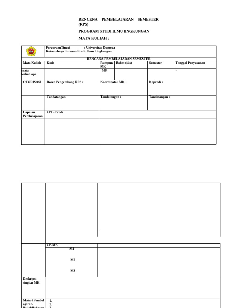 Format Rps Ilmu Lingkungan | PDF