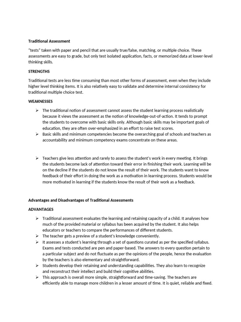 Traditional Assessment | PDF