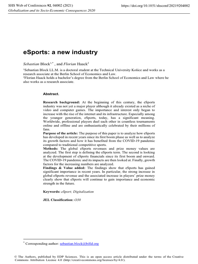 Esports - A New Industry | PDF