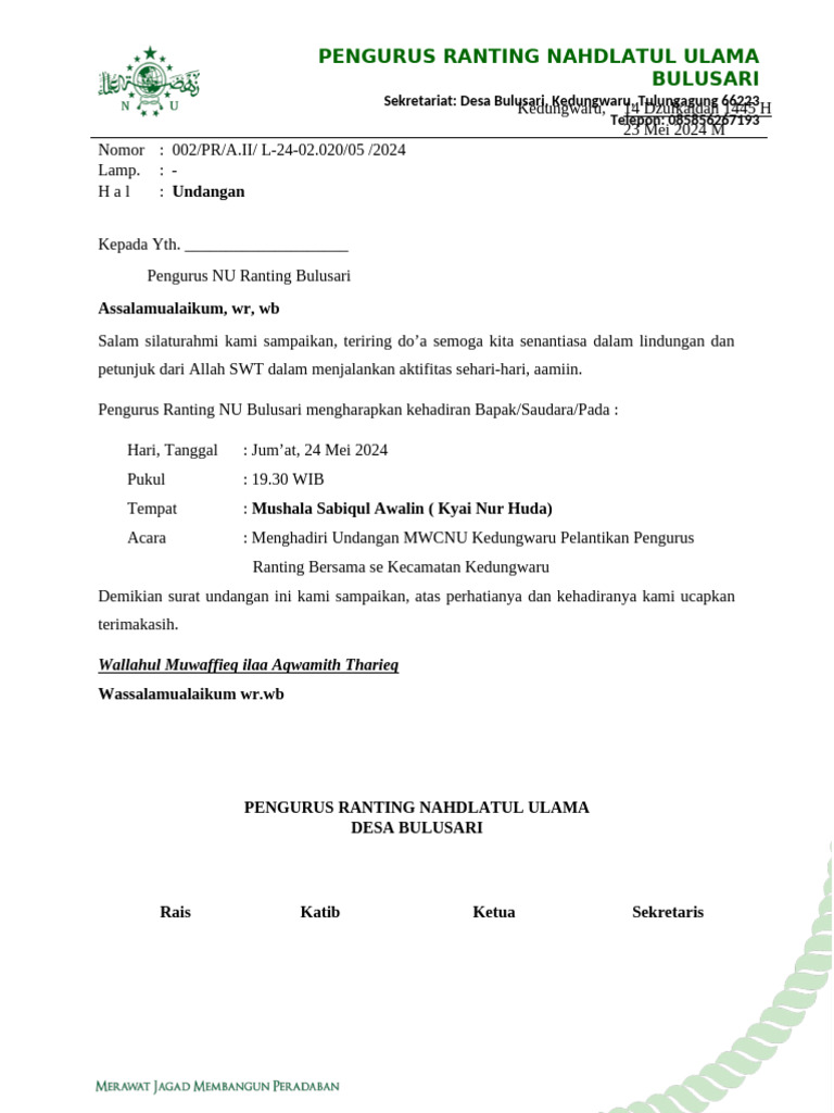 Surat Undangan Ranting | PDF