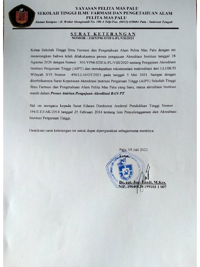 Akreditasi Kampus STIFA 2021 | PDF